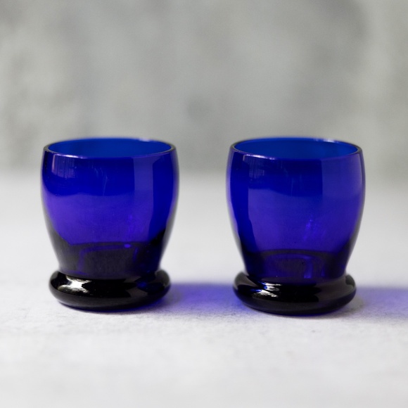 Dining | Cobalt Blue Glass Vintage Shot Glasses Set Pair 2 Small Anchor ...